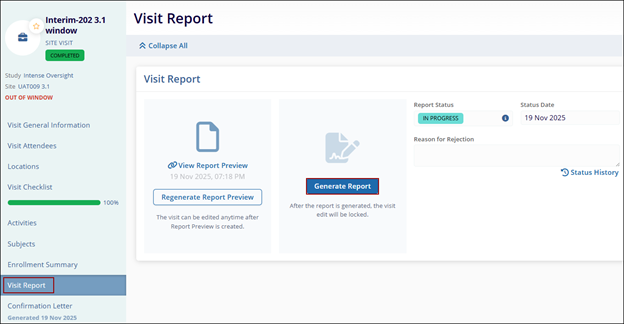 Site Visit Final Report Generation